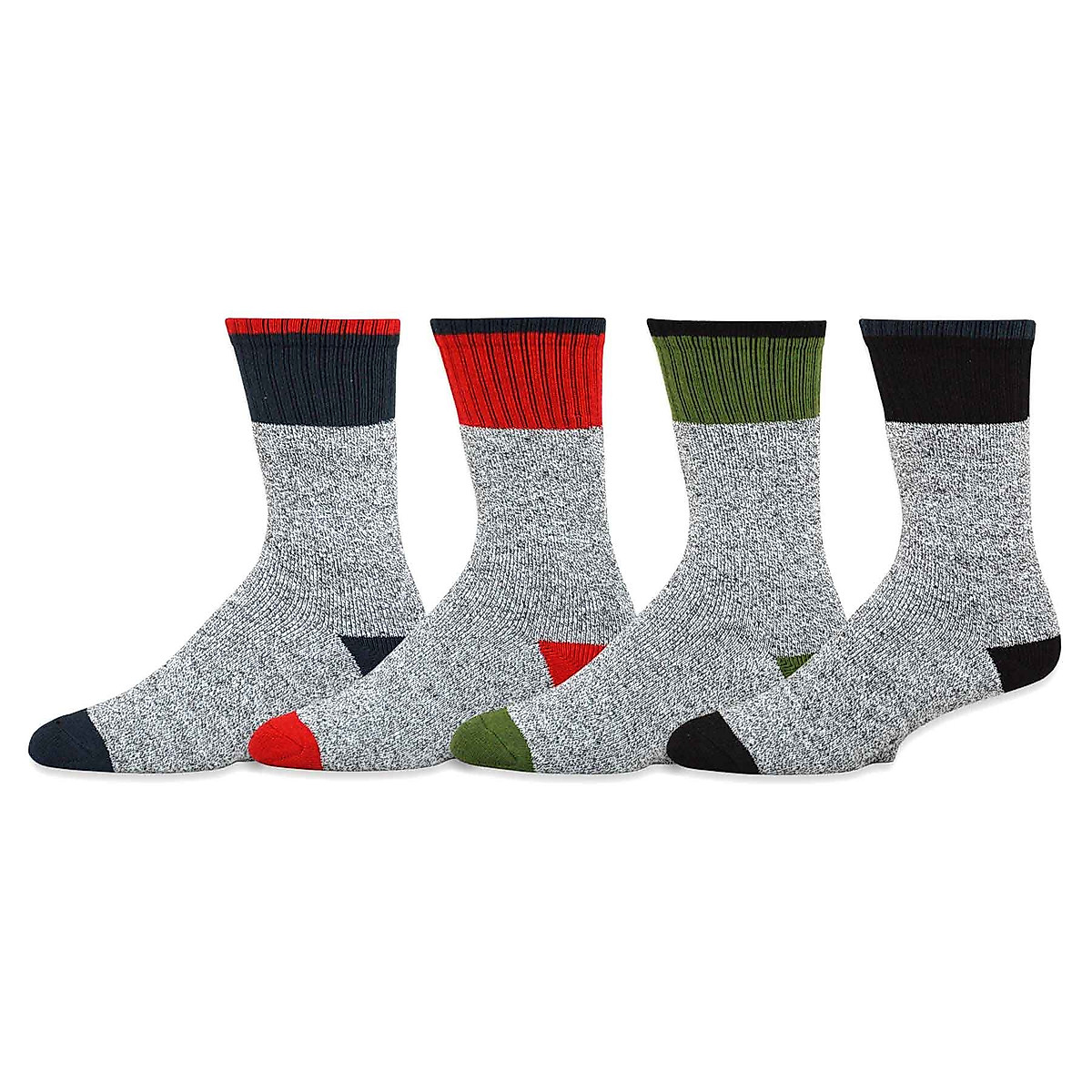 Eco Friendly Heavy Weight Recyled Cotton Winter Thermal Boot Socks 4 Pair (9-11, Color Heel Top)