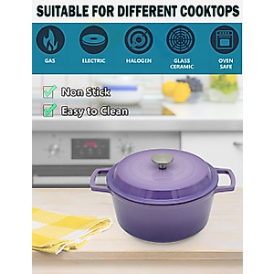 NWsystems 4.2 QT Cast Iron Dutch Oven, Non-stick and Enamel Interior, Multi-purpose Cooking & Baking, Suitable to All Kinds of Cooktops, Dishwasher Safe, and the Gift for Family and Friends - Violet