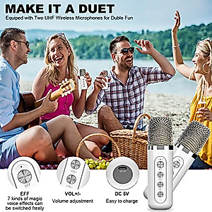 FULLIFE Karaoke Machine for Adults/Kids, 3000mAh Portable Bluetooth Karaoke Speaker with 2 Wireless Microphones, HD Sound PA System with Echo and Vocal Cut, Supports TF/USB, AUX-in, for Home Parties