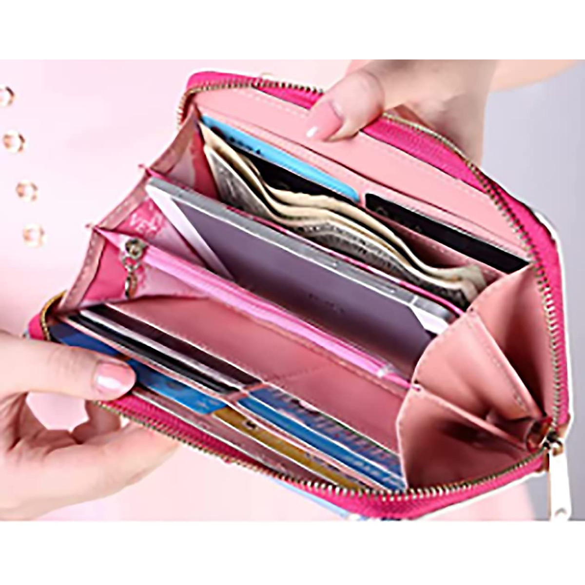 YaJaMa Sailor Moon Kawaii Women Wallet PU Leather Long Credit Card Case Holder Cellphone Pouch Girls Zipper Coins Purse (Pink)