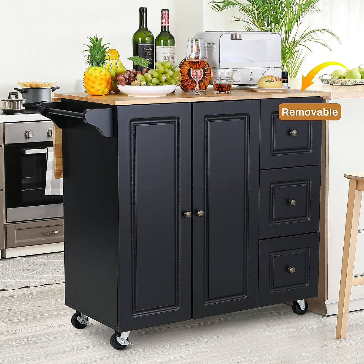 Kitchen Island with Storage,Kitchen Island on Wheels,Island Table for Kitchen,Rolling Kitchen Island,Kitchen Island Cart with Spice Rack, Towel Rack & Drawer, Expandable Top Large Kitchen Trolley Cart