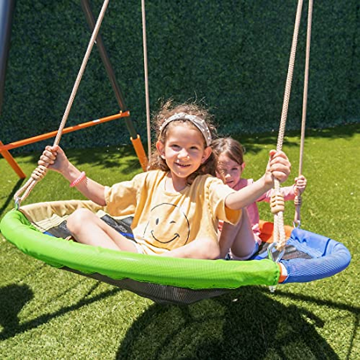 Jungle Warrior Anaconda Metal Swing Set with 45" Saucer Swing, 2 Sling Swings, Rock Climbing Wall and 5ft Slide with Slide