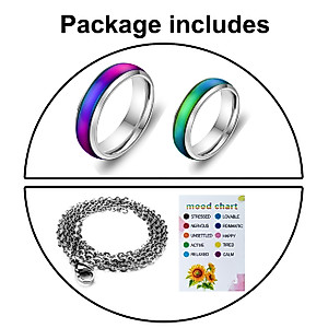 2 Pcs Mood Rings for Kids Men Women With Color Mood Chart Stainless Steel Band Mood Jewelry Size 8 & 9