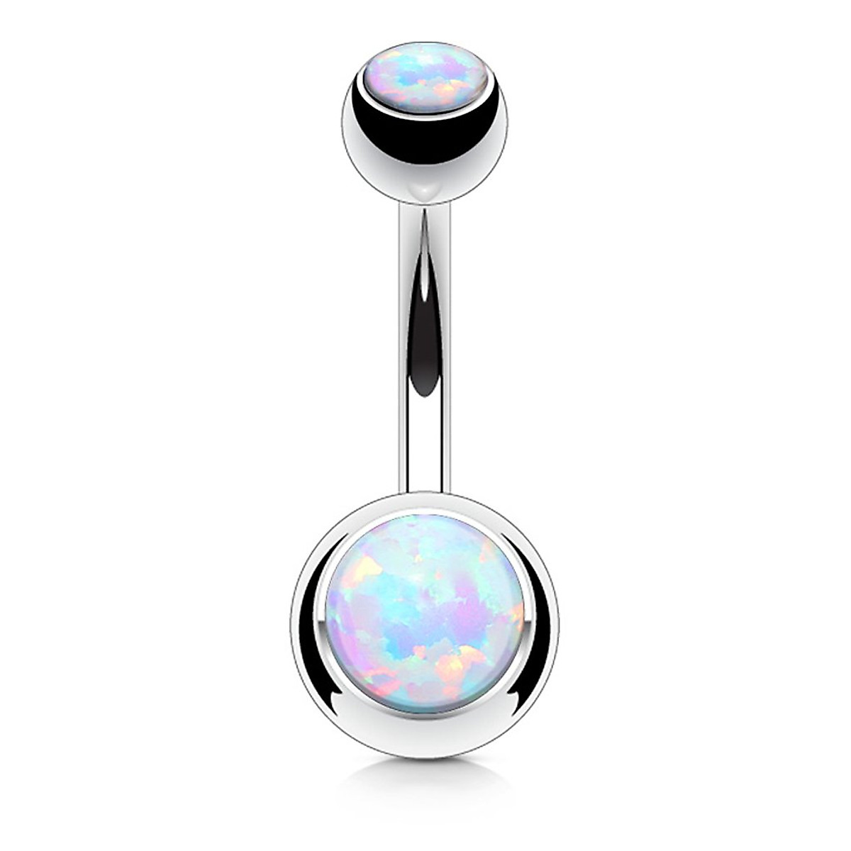 FIFTH CUE Opal Set Double Jeweled 316L Surgical Steel Naval Belly Button Ring (Opal White)