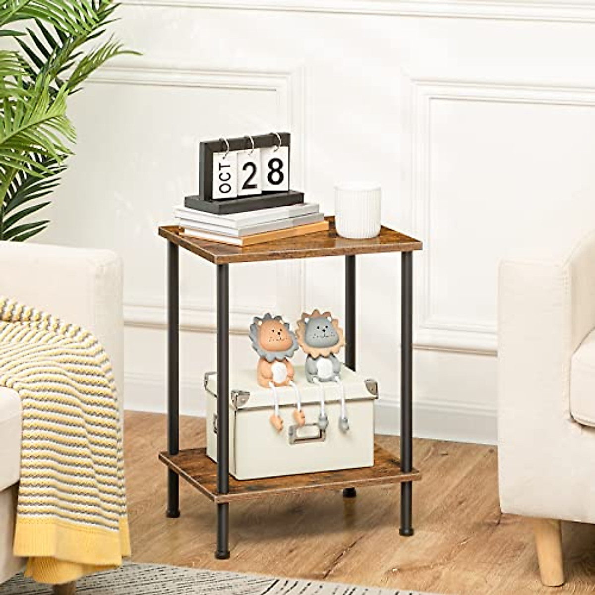 HOOBRO End Table, Small Side Table, Nightstand with 2-Layer Storage Shelves, Sofa Table for Small Spaces, Living Room, Bedroom, Stable Frame, Easy Assembly, Rustic Brown BF09BZ01