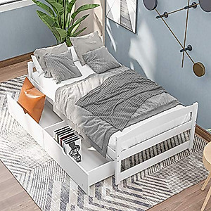 Lifeand Twin Size Daybed with 2 Drawers,Wood Storage Platform Bed for Kids Teens and Adults,No Box Spring Needed,White