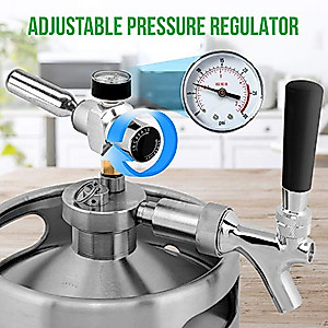 NutriChef Pressurized Growler Tap System, 128oz Double-Walled Stainless Steel Mini Keg Dispenser Portable Kegerator Kit, Co2 Pressure Regulator Keeps Carbonation for Craft Beer, Draft and Homebrew