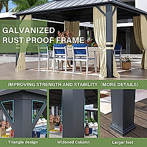 12' x 14' Hardtop Gazebo,Outdoor Galvanized Steel Metal Double Roof Gazebo with Curtains and Netting for Patios,Gardens, Lawns,Cream