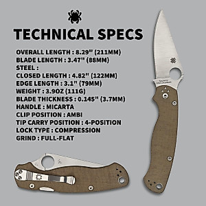 Spyderco Para Military 2 Signature Knife with 3.47" CPM Cru-Wear Steel Blade and Premium Micarta Handle - PlainEdge - C81MPCW2