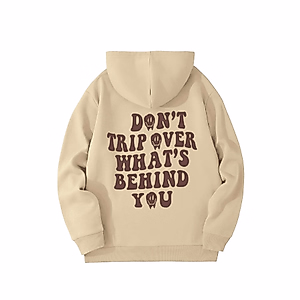 SOLY HUX Letter Hoodies for Men Casual Slogan Graphic Long Sleeve Streetwear Pullover Sweatshirt with Pocket Khaki Letter XL