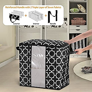 PFFVRP Storage Bags 100L 6-Pack, Blanket Clothes Organization with Reinforced Handle and Clear Window, Foldable with Sturdy Zipper, Large Capacity Comforter Storage Bag(Black)