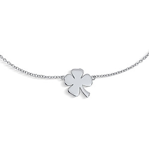 Four Leaf Shamrock Flower Anklet Lucky Charm Clover Ankle Bracelet For Women Teens Curb Link .925 Sterling Silver 9 To 10 Inch With Extender Adjustable