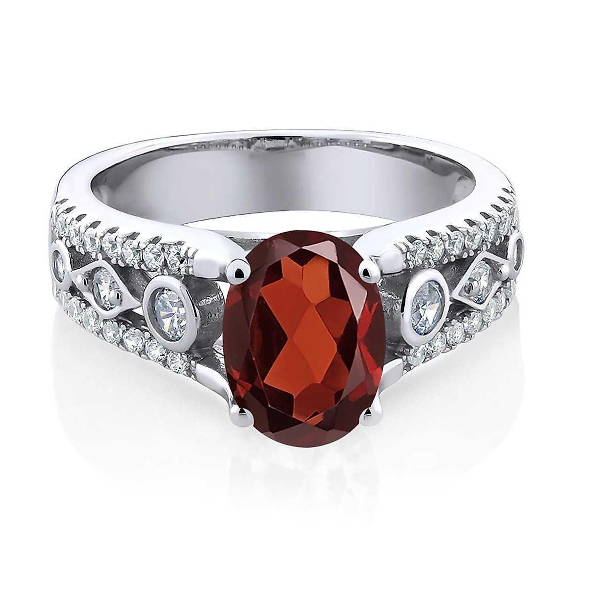 Gem Stone King 925 Sterling Silver Red Garnet Engagement Ring For Women (1.76 Cttw, Gemstone Birthstone, Available In Size 5, 6, 7, 8, 9)