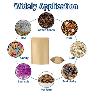 Muka 50 PCS Kraft Food Storage Pouch Bag Foil Lined Zip Lock Reusable Stand Up Bags,3.5" x 5.5" inch