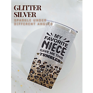 Onebttl Aunt Gifts from Niece, Insulated Stainless Steel Wine Tumbler with Lid and Straw, for Auntie on Mother’s Day, Birthday, Christmas, 20 oz, Gliter Silver, My Favorite Niece gave me this tumbler