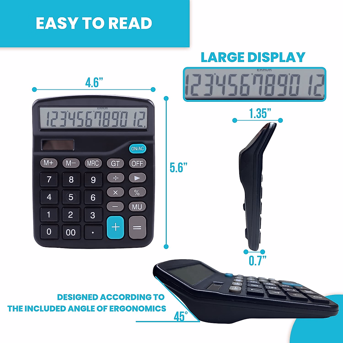 LICHAMP Desk Calculators with Big Buttons and Large Display, Office Desktop Calculator Basic 12 Digit with Solar Power and AA Battery (Included), 10 Bulk Pack