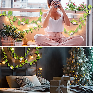 Vigdur 2 Packs Vine Lights - Tiny Leaf Ivy String Lights with 48 Cherry Blossom Lights Battery Powered Waterproof Fairy Light Indoor Outdoor for Bedroom Party Garden Wall Décor St. Patrick's Day