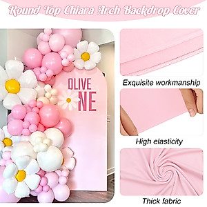 Spandex Fitted Wedding Arch Cover 7.2FT Pink Arch Backdrop Cover, Round Top Chiara Backdrop Stand Covers for Wedding Birthday Party Baby Shower Banquet Arch Decoration (Pink, 7.2FT)