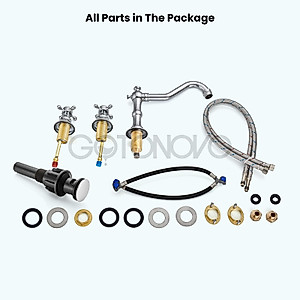 gotonovo 3-Hole Widespread Bathroom Faucet Double Cross Handle Mixer Tap for Bathroom Sink Deck Mount Hot Cold Water Matching Pop Up Drain with Overflow Polished Chrome Victorian Spout