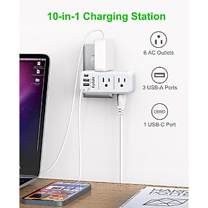 EyGde Multi Plug Outlet Extender Surge Protector 1700J, Wall Power Strip with Rotating Plug & 4 USB Charging Ports (1 USB C) +2 Prong Power Strip with Surge Protector 1700J, EyGde Multi Plug Outlet
