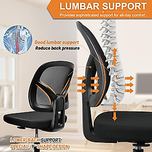 TTD TIANTIANDA Armless Mesh Back Office Computer Desk Chair with Adjustable Height Lumber Support for Adult, Black