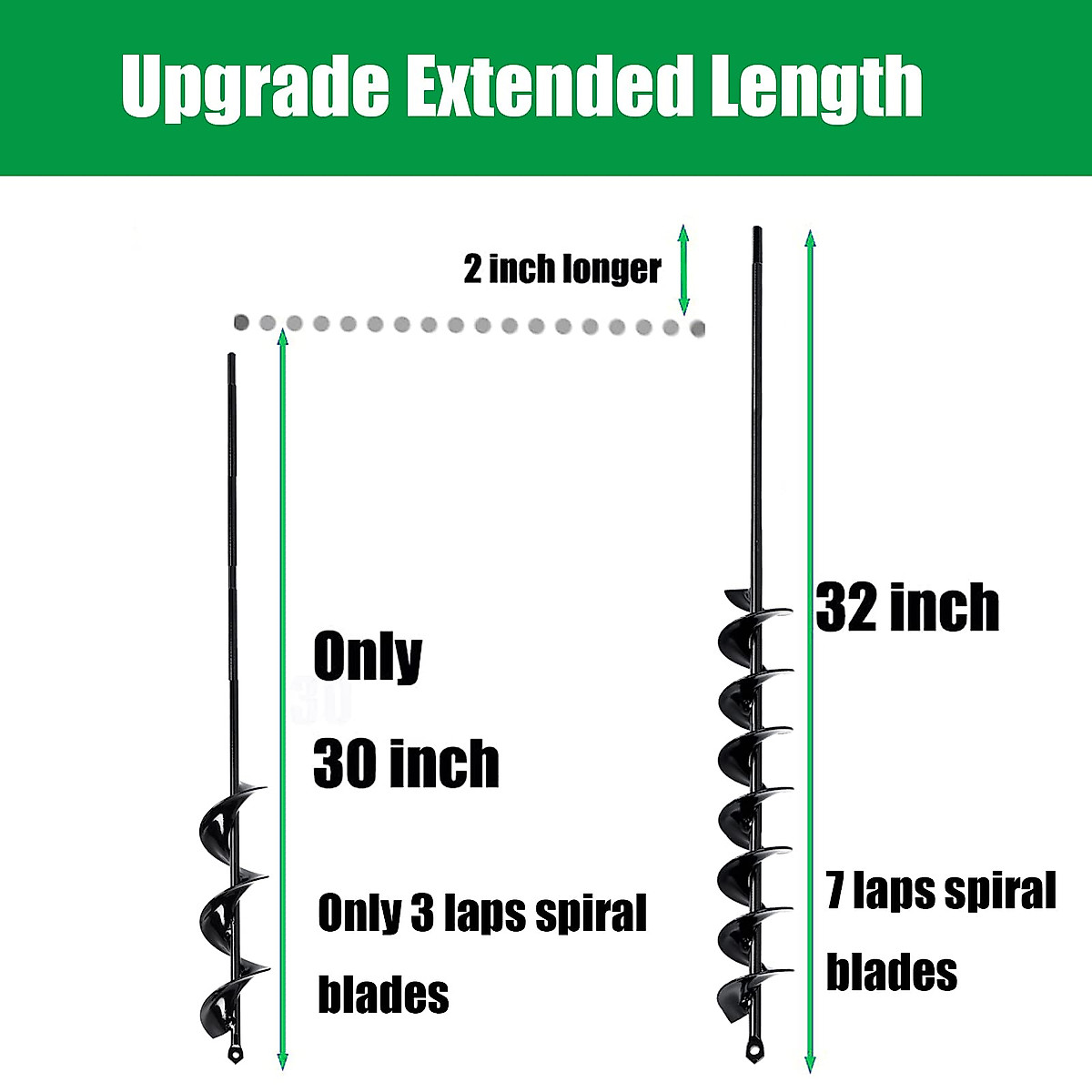 32" x 2" Extended Length Auger Drill Bit for Planting Bulb Flower & Bedding, Garden Plant Auger, No Need to Squat, Post Hole Digger for 3/8" Hex Drive Drill, Earth Auger Bulb Planter Tool