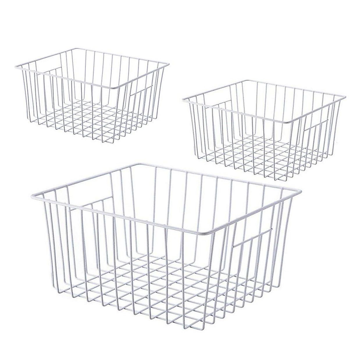 Y.Z.Bros 16inch Freezer Storage Organizer Baskets, Household Wire Refrigerator Bins with Built-in Handles for Cabinet, Pantry, Closet, Bedroom