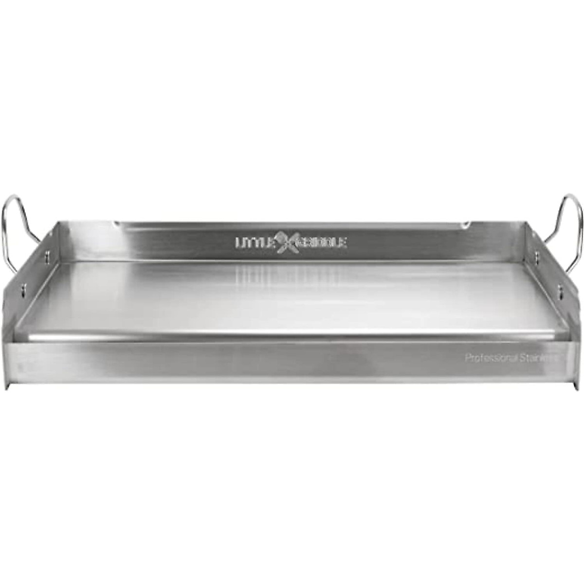 LITTLE GRIDDLE griddle-Q GQ230 100% Stainless Steel Professional Quality Griddle with Even Heat Cross Bracing and Removable Handles for Charcoal/Gas Grills, Camping, Tailgating, and Parties (25"x16"x6.5")