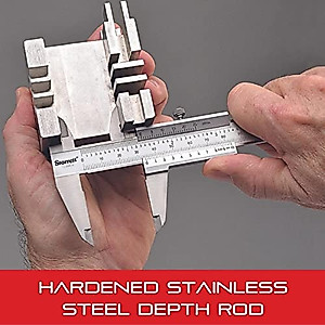 Starrett Vernier Caliper with Hardened Stainless Steel Depth Rod, Lock Screw and Sharp, Black Graduations - Metric, English, 0-6" Range, 001" Graduations - 125MEA-6/150