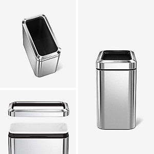 simplehuman 25 Liter / 6.6 Gallon Slim Open Top Small Trash Can, Commercial Grade Heavy Gauge Office Trash Can, Brushed Stainless Steel