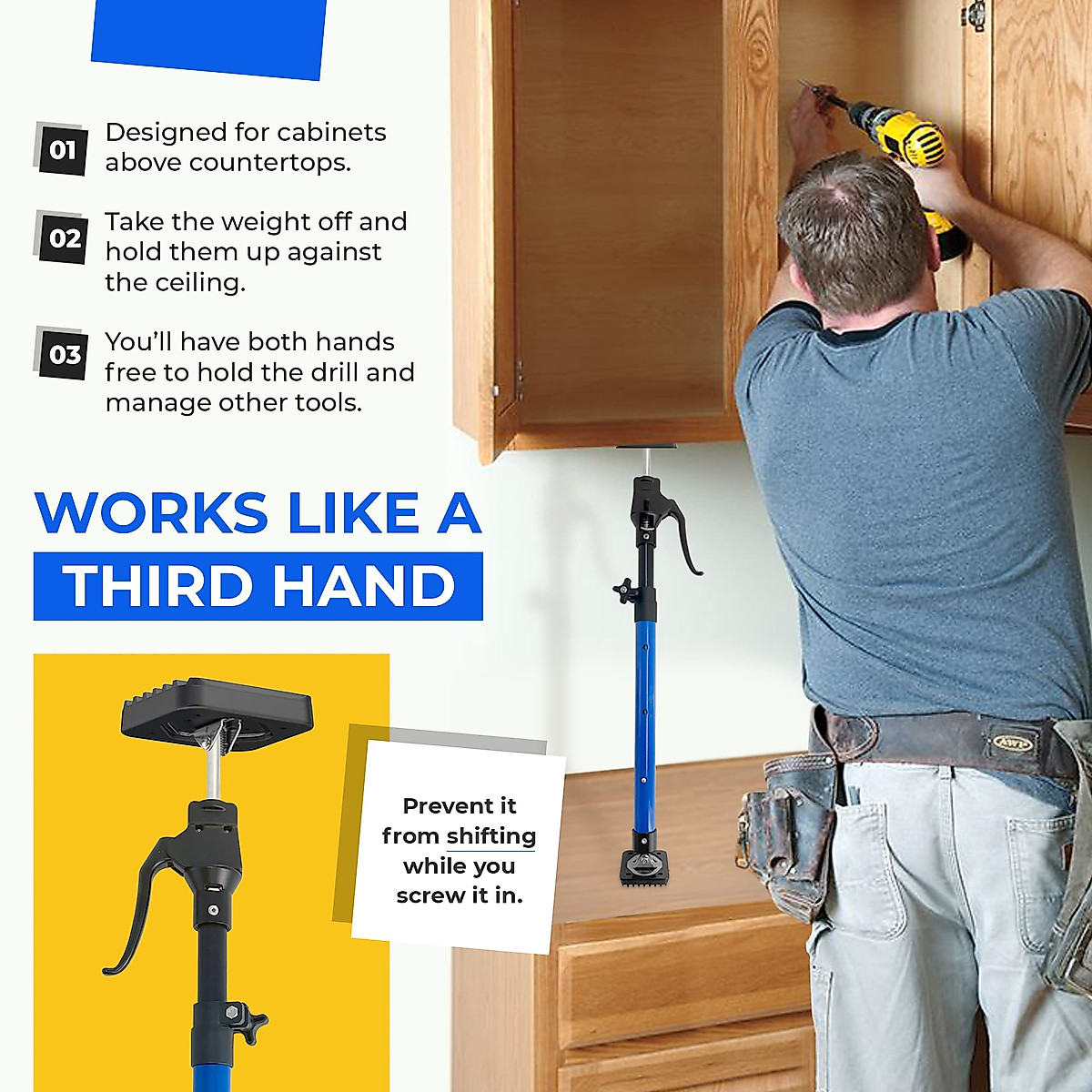 Merchy Hero 2Pcs Set Multifunctional Extension Pole Third Hand Tool with Adjustable Length Non-Slip Pads and Comfortable Foam Grip Rotating Head Supports Up to 66lbs