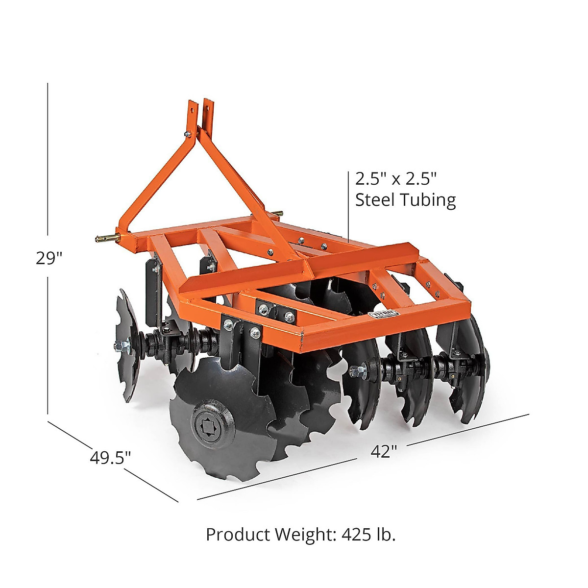 Titan Attachments 4 FT Notched Disc Harrow Plow, Category 1, 3 Point, for Kubota New Holland Tractors