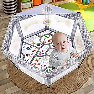 Hexagon Playpen Mat Compatible with Regalo and California Beach Co Playground, Thickened(0.6in) Non Slip Baby Play Mat ABC Super Soft Skin Friendly Baby Floor Crawling Mat(52 * 45in)