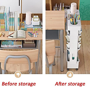5 Tier Rolling File Cart Utility cart with Wheels Classroom Deskside Book Shelf Removable Movable Bookcase Organizer for Teachers Documents Organizers and Storage Bookshelf (White)