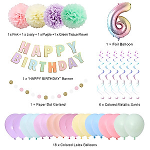 6th Birthday Decorations for Girls Boys, 40 Inch Rainbow Gradient Number 6 Balloon, 6th Birthday Balloon, Happy Birthday Banner, Children’s 6th Birthday Party Supplies for Kids