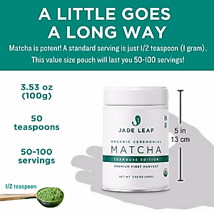 Jade Leaf Matcha Organic Green Tea Powder, Ceremonial Grade, Teahouse Edition Premium First Harvest - Authentically Japanese (3.53 Ounce Tin)