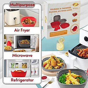 Set of 2 Air Fryer Silicone Liners, Weenkilly Fold-Able Square Silicone Air Fryer Liners, 8.0” Thickened Reusable Air Fryer Silicone Liners for 4-7 QT Air Fryer,Silicone Air Fryer Accessories
