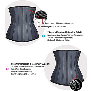 YIANNA Waist Trainer for Women Tummy Control Underbust 25 Steel Boned Sports Fitness Workout Hourglass Body Shaper, (Black,L)