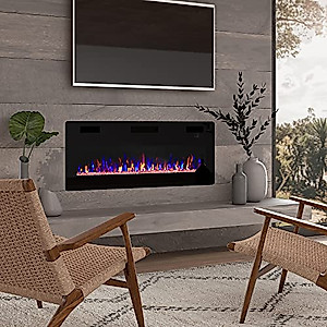 BOSSIN 50 inch Ultra-Thin Silence Linear Electric Fireplace, Recessed Wall Mounted Fireplace, Fit for 2 x 4 and 2 x 6 Stud, 12 Adjustable Flame Color & Speed,Touch Screen Remote Control with 8h Timer