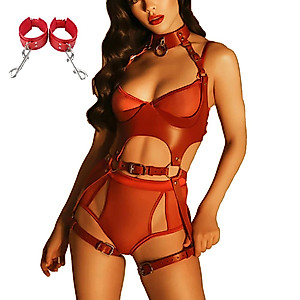 ALLOVME Punk Body Leather Belt Waist Belt Chains Body Chains with Handcuffs