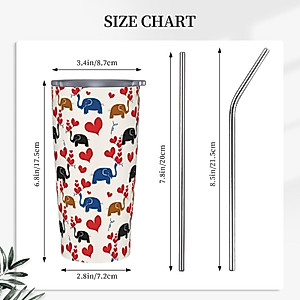 Yaxongx 20oz Tumbler Love Animal Elephant Double Wall Vacuum Insulated Coffee Mug with Lid and Metal Straw Brush Reusable Stainless Steel Water Bottle Travel Cup Gifts for Car Ice Drinks Hot Beverage