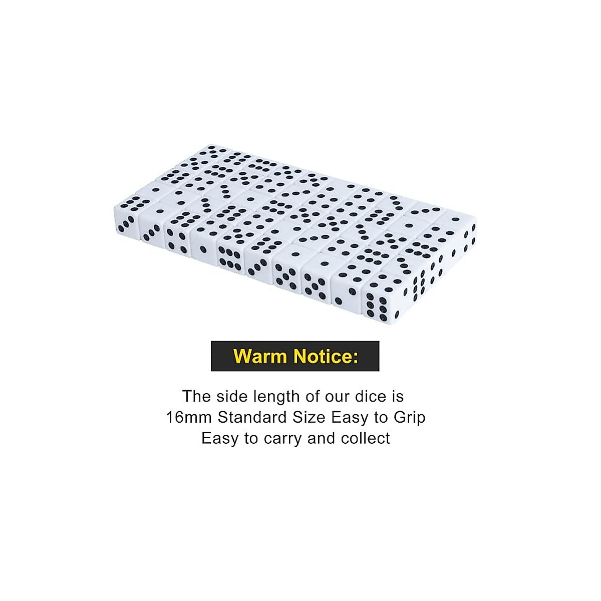 50 Pack 16MM White Dice - Six Sided Standard Opaque White Dice with Black Pips Dots for Board Games