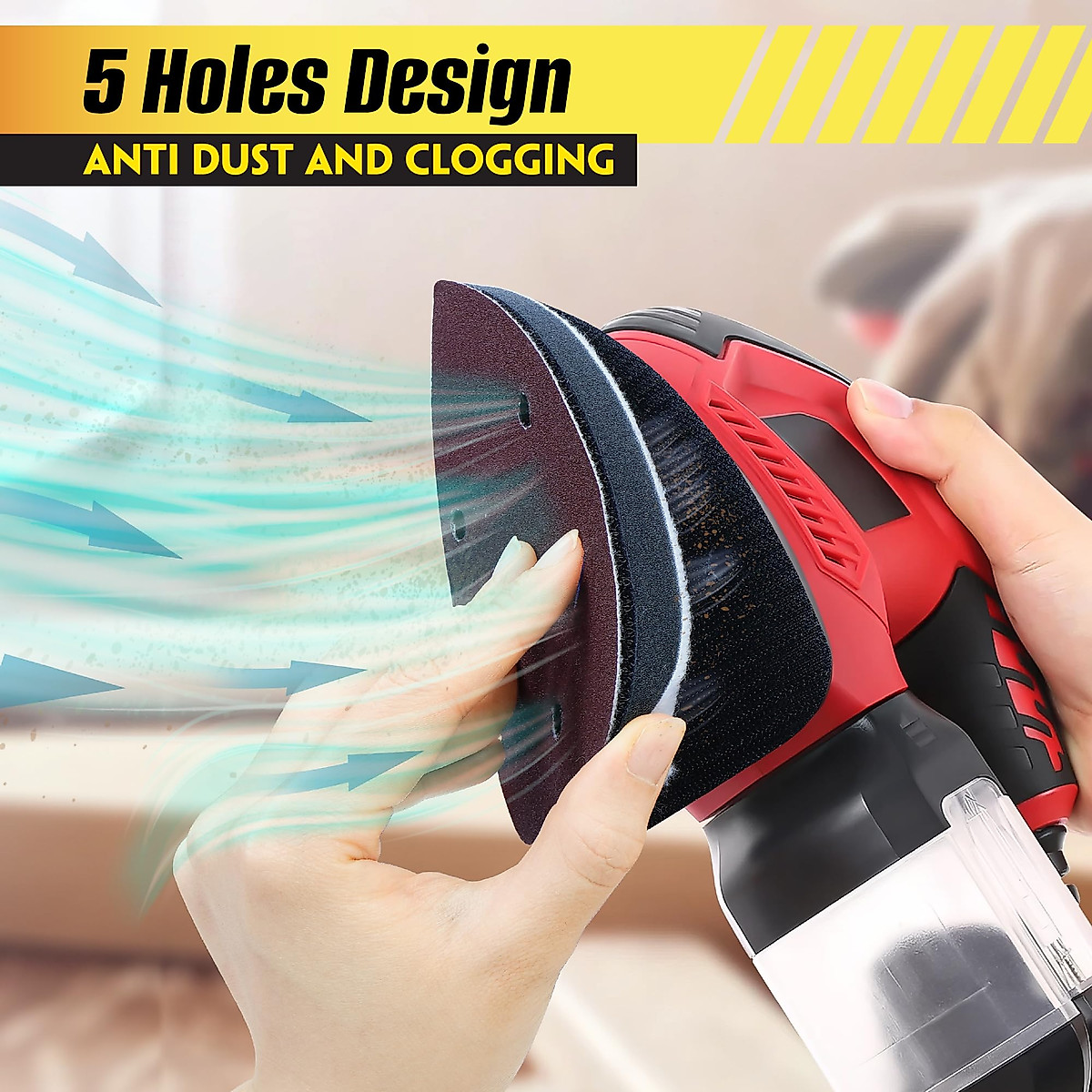 TUSGOR 5 Pack Mouse Detail Sanding Interface Pad Hook and Loop - Triangle Sanding Pads with 5 Holes Foam Interface - Mouse Sander Sandpaper Backing Pad for Flexibility & Balancing Sanding Pressure