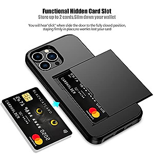 Nvollnoe for iPhone 13 Pro Max Case with Card Holder Heavy Duty Protective Dual Layer Shockproof Hidden Card Slot Slim Wallet Case for iPhone 13 Pro Max for Women&Men(Black)