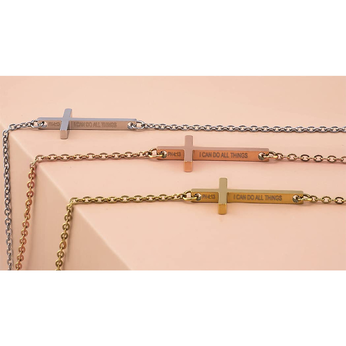 WDSHOW Silver Sideways Cross Bracelets Faith Jewelry Gifts for Women Bible Verse I CAN DO All Things