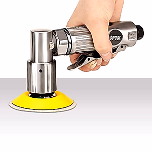 SPTA Mini Air Angle Sander Grinder Air Random Palm Sander Air Orbital Sander with M6 Backing Plate Car Polisher Sets with 36Pcs Mix Grit 80mm, 50mm, 25mm Sanding Disc Sanding Pads