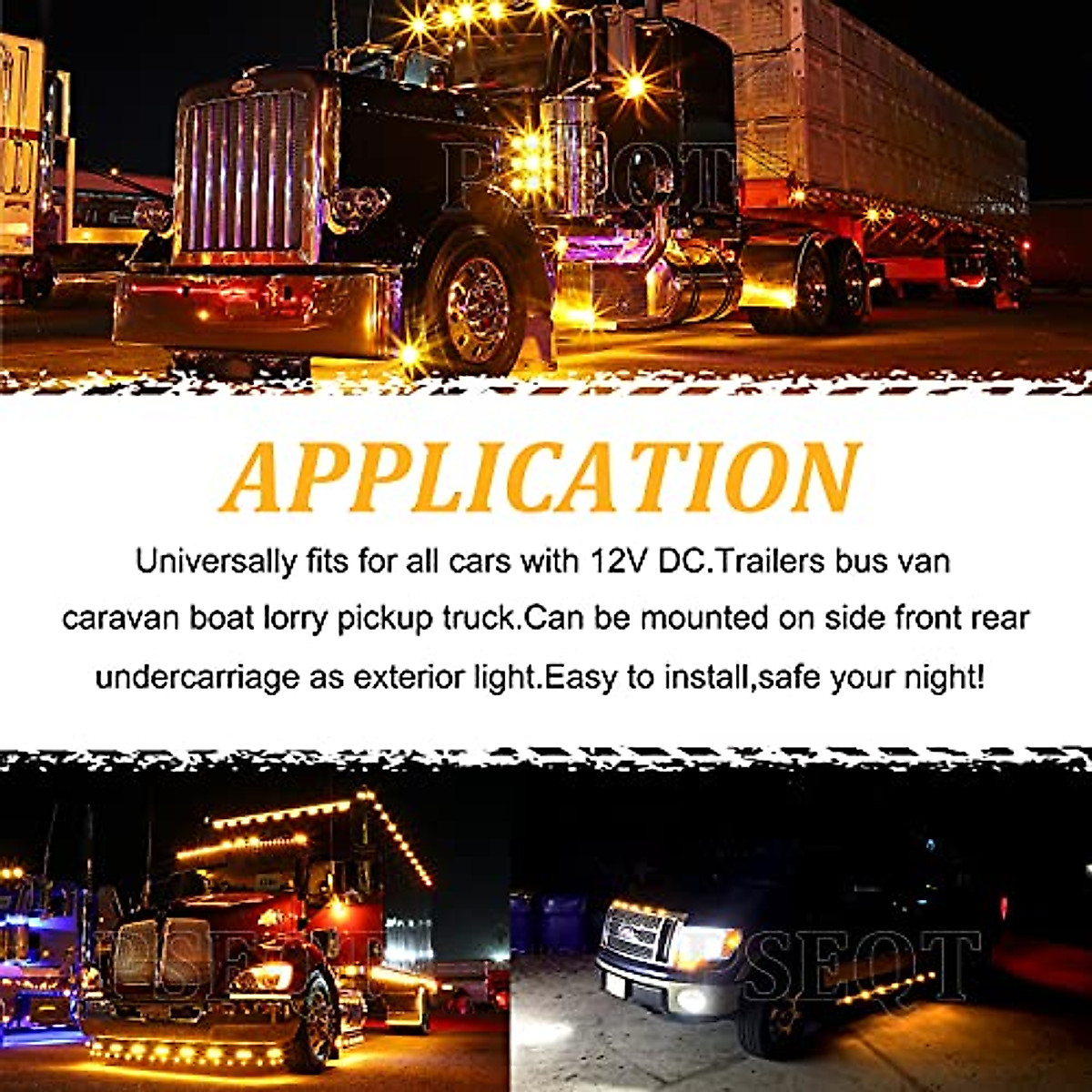 PSEQT 3/4" Round LED Side Marker Lights Clearance Turn Signal Indicators Bullet Grommet Light Waterproof for Trailer Truck Car Bus Van Pickup RV Wrangler ATV UTV (10pcs, Smoked Lens & Amber LED)