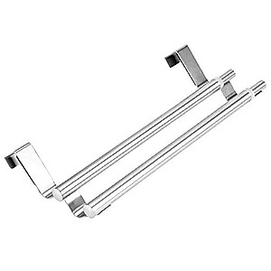 Hztyyier Towel Bar Stainless Steel Double Layers Telescopic Towel Holder Rack for Hanging on Cabinet and Drawers, Thickness Less Than 0.79 Inch