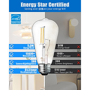 MASTERY MART 10 Pack Vintage LED Edison Bulbs, E26 Led Bulb 5.5W Equivalent to 60W, Dimmable, 4000K Cool White, High Brightness ST58 Antique LED Filament Bulbs, Clear Glass
