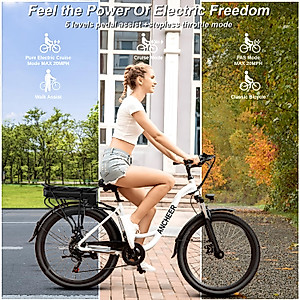 ANCHEER Electric Bike for Adults, 48V 500Wh EBike, UP to 60 Miles, Removable Battery, Fast-Charge, 26" Commuter Electric Bicycles, 7-Speed, LCD Digital Display, Suspension Fork, Cruise Control, UL2849